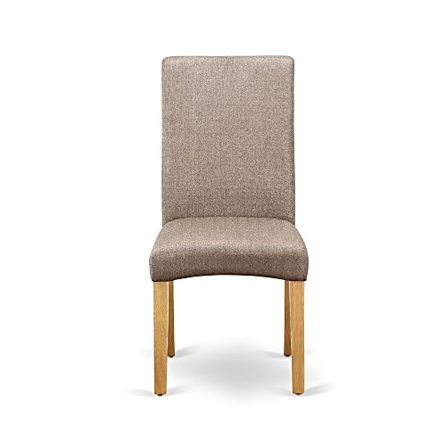 East West Furniture DMDR3-OAK-16 3 Piece Dining Room Table Set Contains a Round Kitchen Table with Dropleaf and 2 Dark Khaki Linen Fabric Parson Dining Chairs, 42x42 Inch, Oak