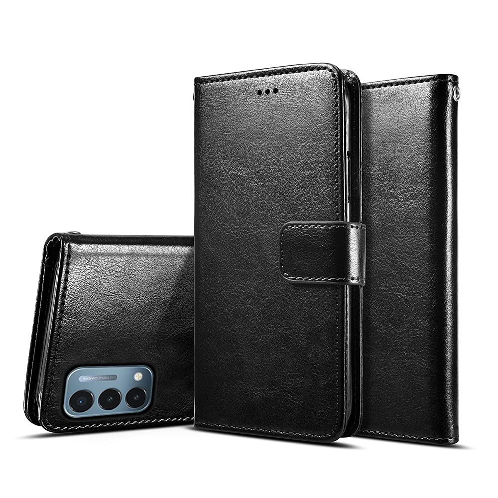 YJROP for OnePlus Nord N200 5G Case, with Screen Protector,PU Leather Wrist Strap Card Slots Shockproof Protective Flip Cover Wallet Case for 1+ Nord N200 5G,Black