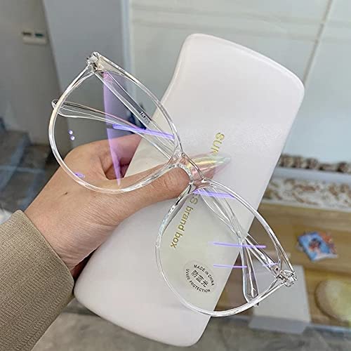 Rewhey Transparent Computer Glasses Frame Women Men Anti Blue Light Round Eyewear Blocking Glasses Optical Spectacle Eyeglass (Pink)