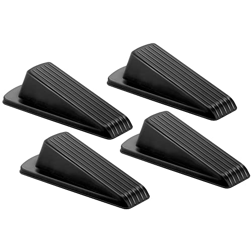Door Stoppers 4 Pack Premium Rubber Door Stoppers Wedge Sturdy Stackable Door Stops for Carpet Heavy Duty Door Stoppers for Bottom of Door on Tile (Black)