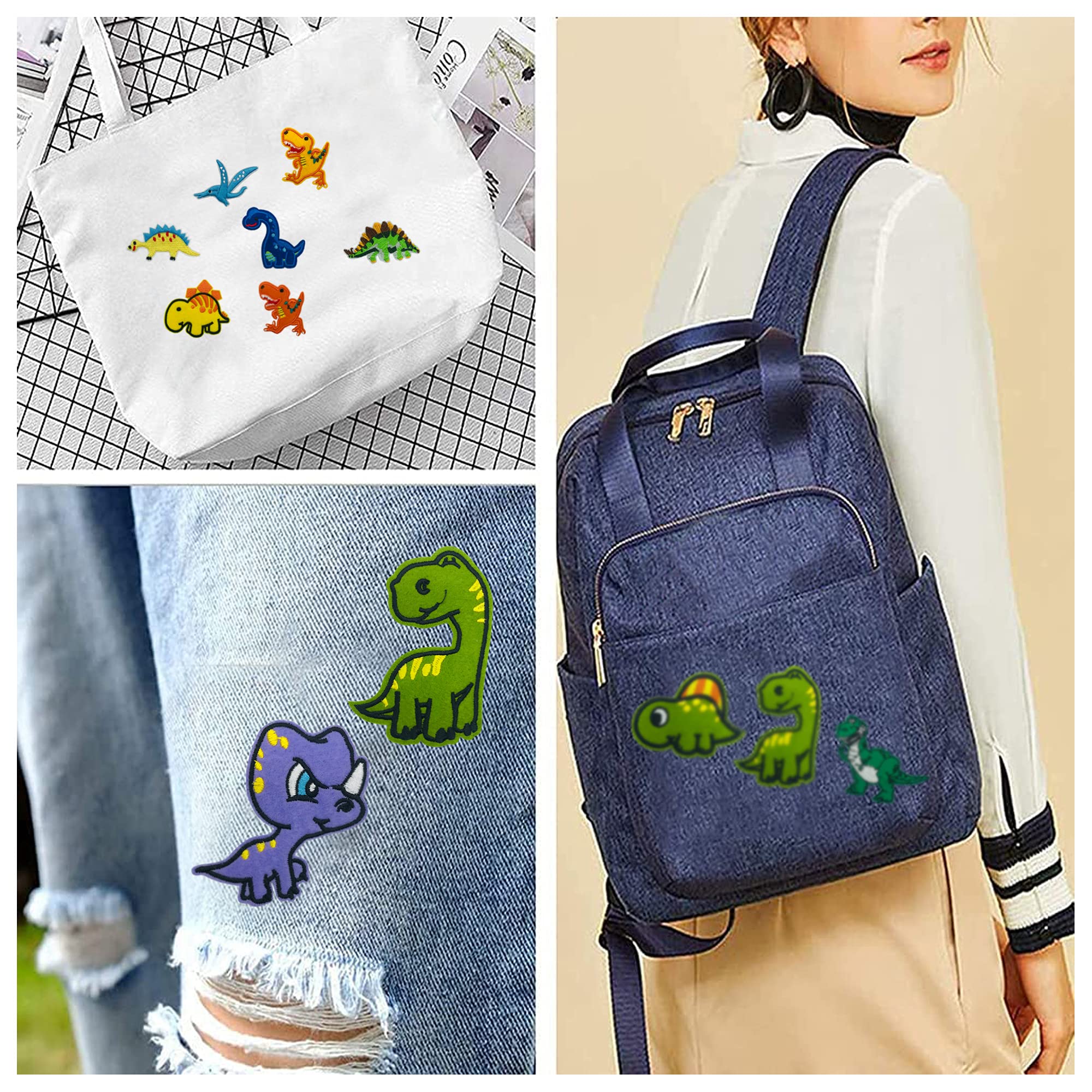 Woohome Iron on Patches, 25 PCS Mixed Dinosaur Appliques Stickers Embroidery Applique Sewing or Iron on for Decoration DIY T-Shirt Hat Coat Dress Sticker