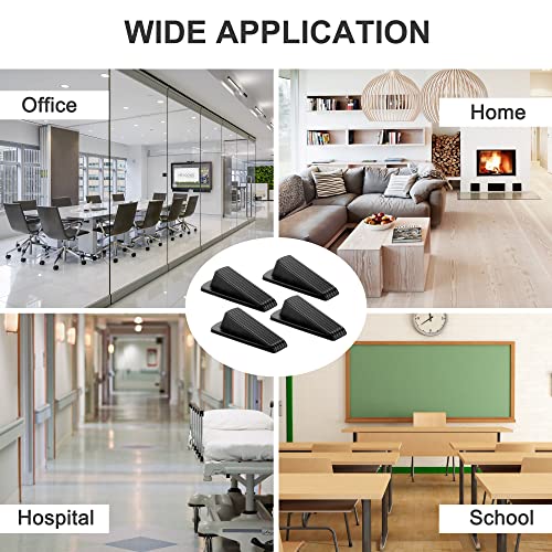 Door Stoppers 4 Pack Premium Rubber Door Stoppers Wedge Sturdy Stackable Door Stops for Carpet Heavy Duty Door Stoppers for Bottom of Door on Tile （Black）