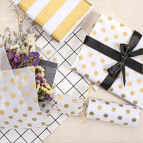 Whaline Metallic Tissue Paper 20" x 28" Big Size Gift Wrap Paper Bulk Gift Wrapping Accessory Wrap for Christmas, Birthday, DIY and Craft, Gift Bags (Gold)