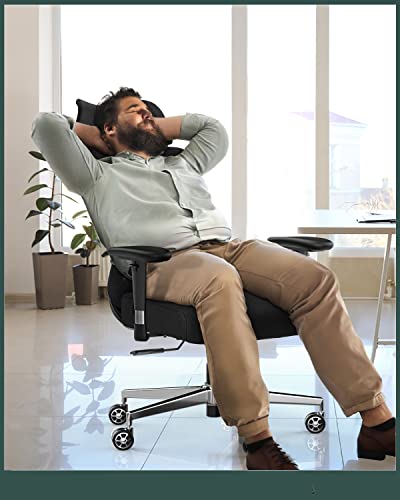 Raynesys Big and Tall Office Chair for Heavy People, 400LBS Capacity with Wide Seat,Heavy Duty Material, Adjustable Armrests, Ergonomic Executive Chair for Home Office with Strong Lumbar Support,Black