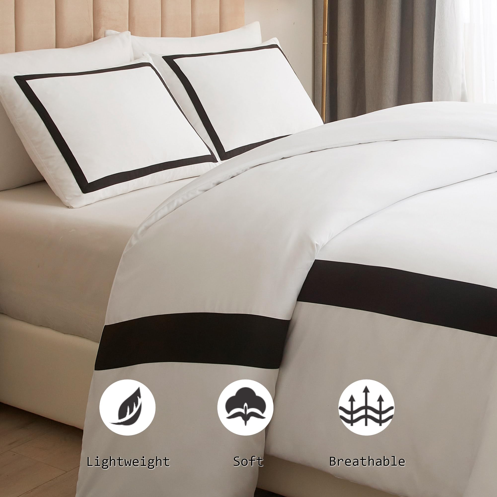 OSVINO Hotel Duvet Cover Set King Size 3Pcs Microfiber Black Line Pattern Bedding Collection Ultra Soft Breathable Duvet Cover with Pillowcases
