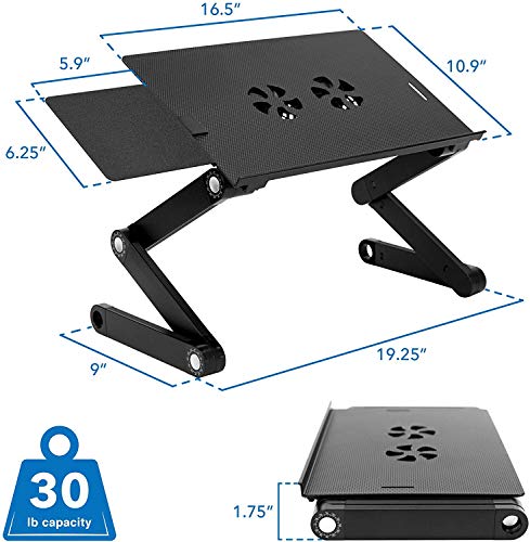 Mount-It! Adjustable Laptop Stand with Built-in Cooling Fans and Mouse Pad Tray, Easy to Use Ergonomic Laptop Stand for Bed, Couch, and Table, Portable and Lightweight