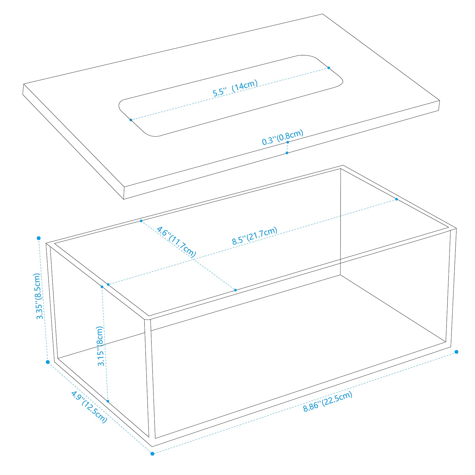 SANRUI Clear Acrylic Facial Tissue Box Cover Holder with 8mm Top Lid Rectangle Napkin Dispenser Organizer for Bathroom, Kitchen and Office Desk