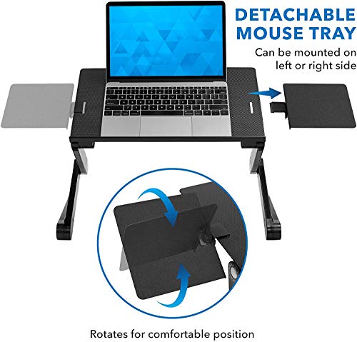 Mount-It! Adjustable Laptop Stand with Built-in Cooling Fans and Mouse Pad Tray, Easy to Use Ergonomic Laptop Stand for Bed, Couch, and Table, Portable and Lightweight