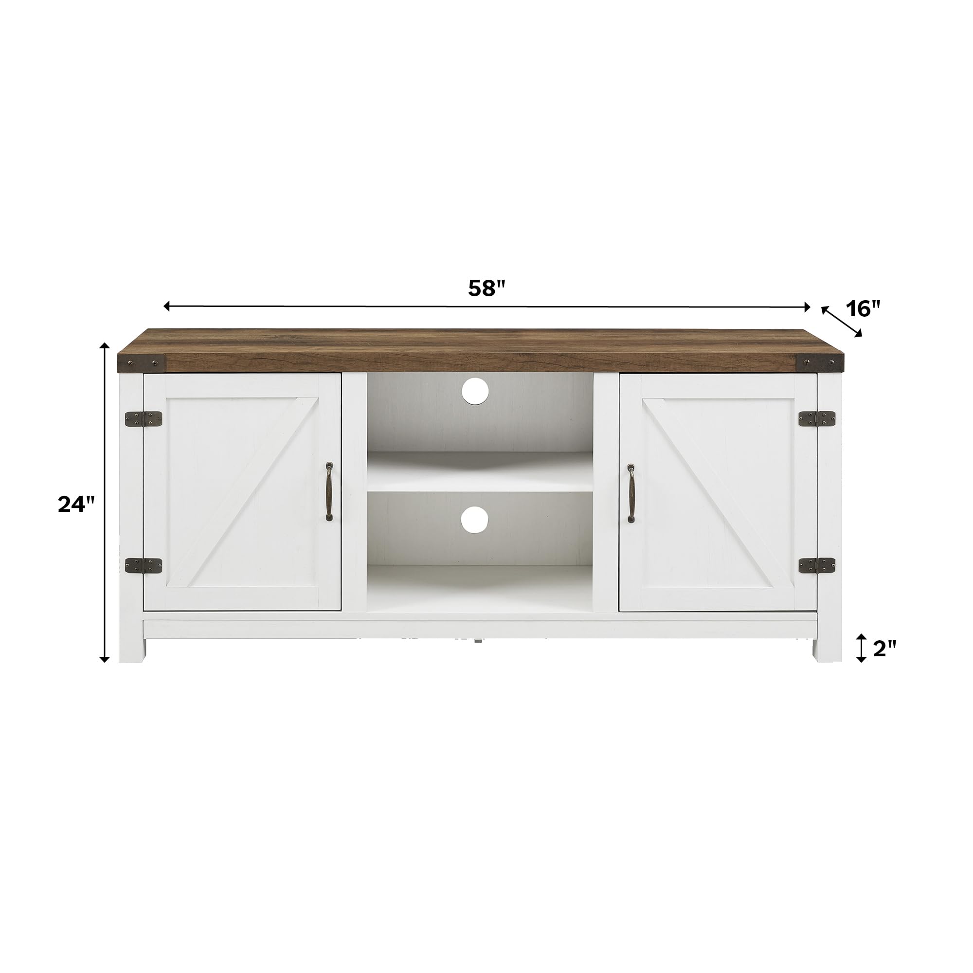 Walker Edison Larae Modern Farmhouse Two-Tone Barn Door Stand for TVs up to 65 Inches, Without Fireplace, Rustic Oak/White