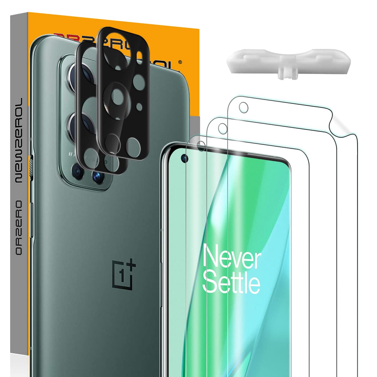 Orzero (3+2) Compatible for OnePlus 9 Pro, 3 Pack Soft TPU Screen Protector (Not Glass) + 2 Pack Camera Lens Protector, with Alignment tool Anti-Scratch Bubble-Free