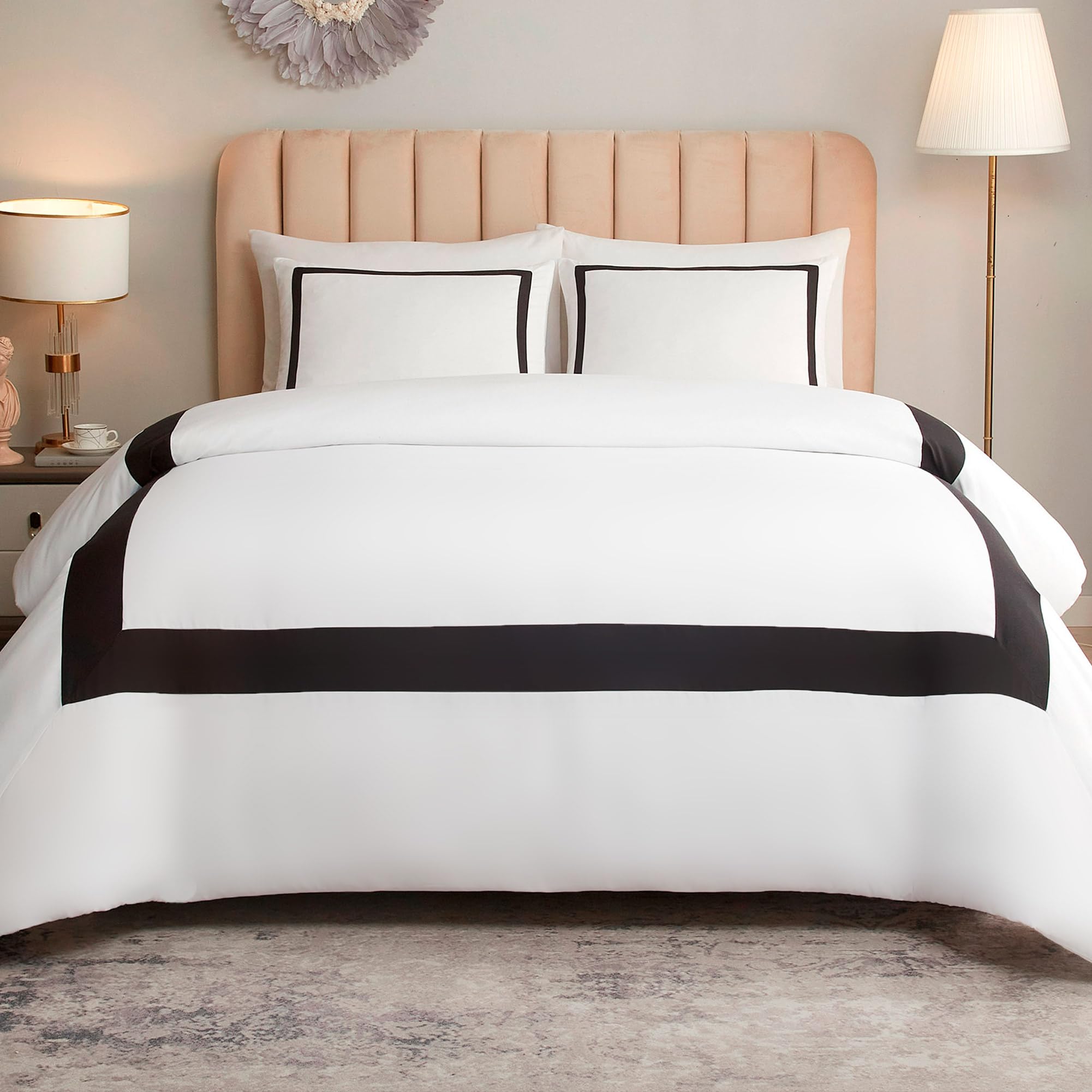 OSVINO Hotel Duvet Cover Set King Size 3Pcs Microfiber Black Line Pattern Bedding Collection Ultra Soft Breathable Duvet Cover with Pillowcases