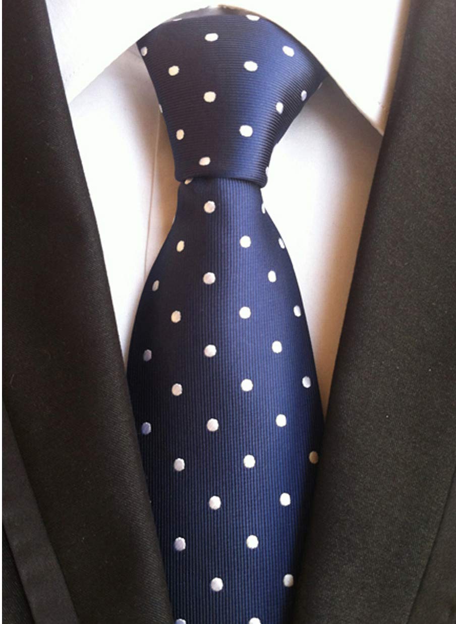 Men's Navy Blue White Polka Dot Silk Cravat Woven Jacquard Ascot Ties Great Neckties