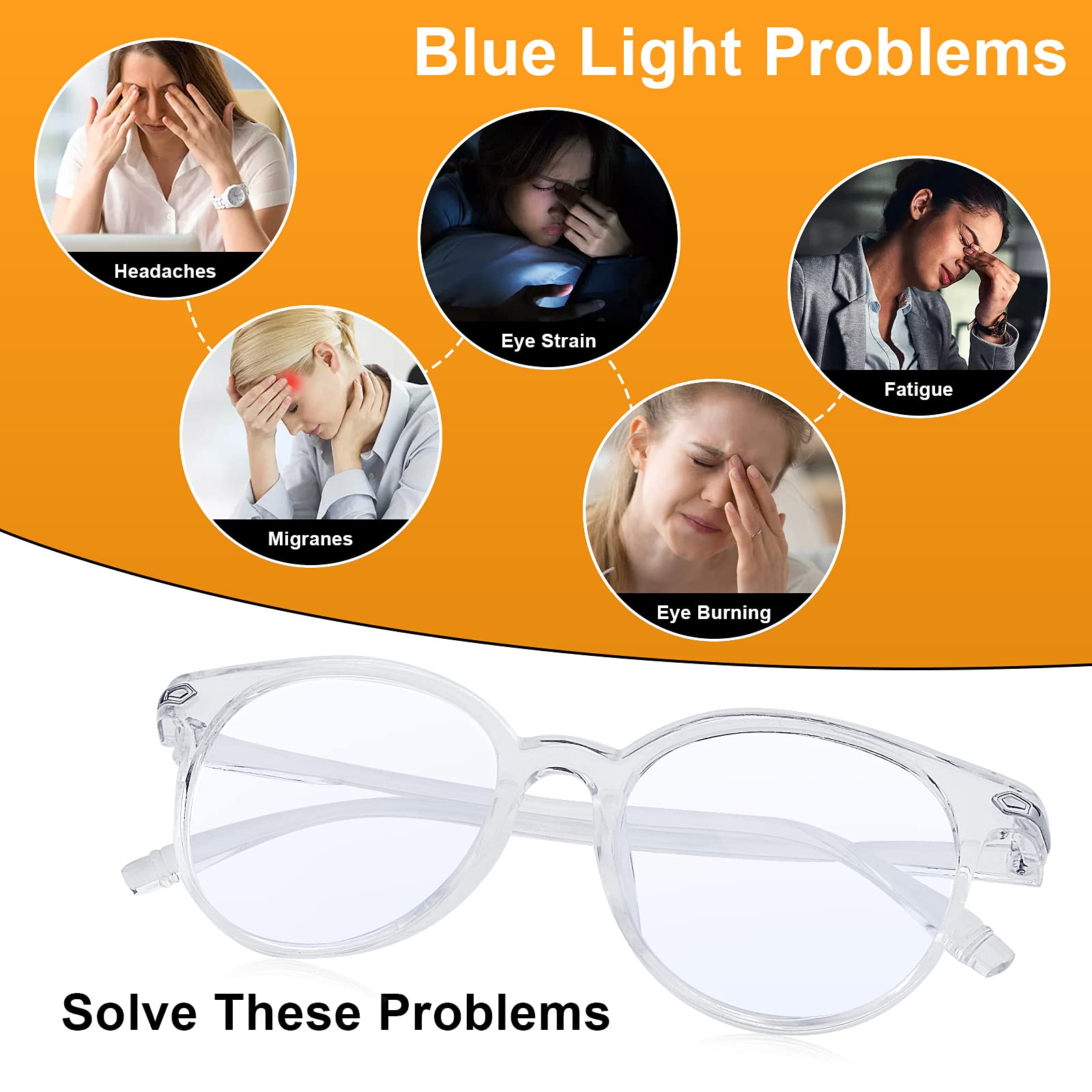 Craebuer Clear Glasses for Women Men, Retro Round Blue light Blocking Reading Eyeglasses with Lightweight Frame, Anti Eyestrain UV Glare Filter Eyewear