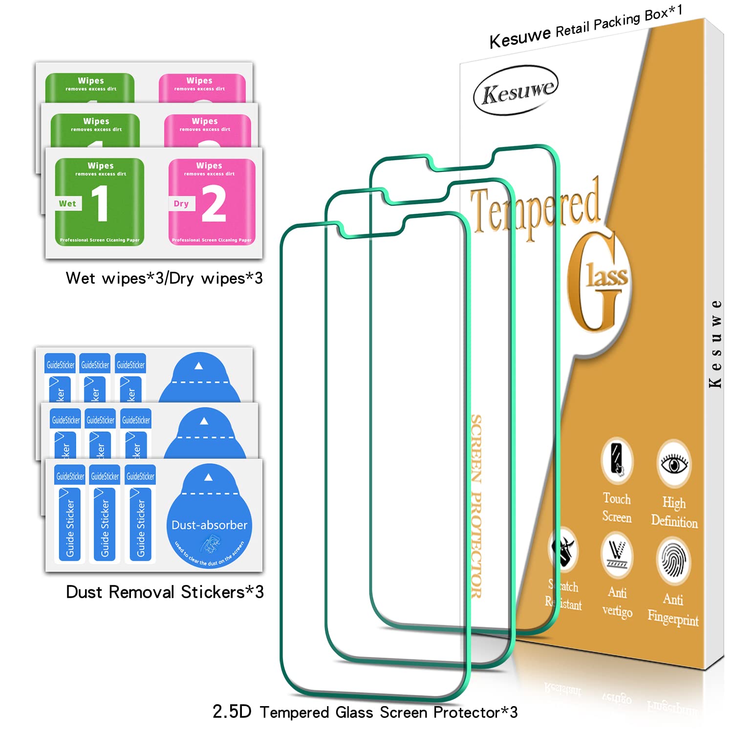 Kesuwe [3 Pack] Screen Protector for Motorola Moto G7 Power, G7 Optimo Maxx, G7 Supra Tempered Glass, 9H Hardness, Anti Scratch, No Bubble, Easy to install, Case Friendly