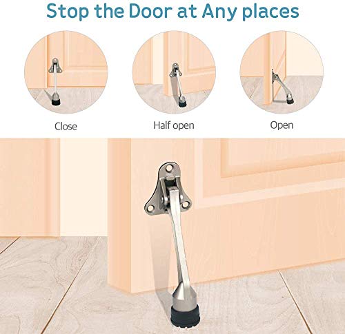 CG PLUS Door Stopper, Kick Down Door Stops for Heavy Doors, with Rubber Tip and Spring Lever, Adjustable, Easy to Set Down and Release, 4-Inch, for Wide Doors (4inch x 2pack, Black)
