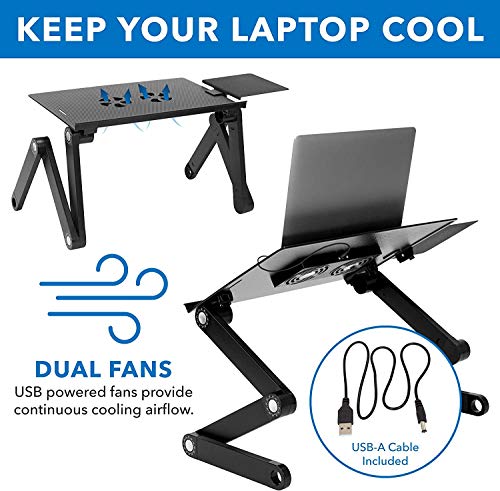 Mount-It! Adjustable Laptop Stand with Built-in Cooling Fans and Mouse Pad Tray, Easy to Use Ergonomic Laptop Stand for Bed, Couch, and Table, Portable and Lightweight