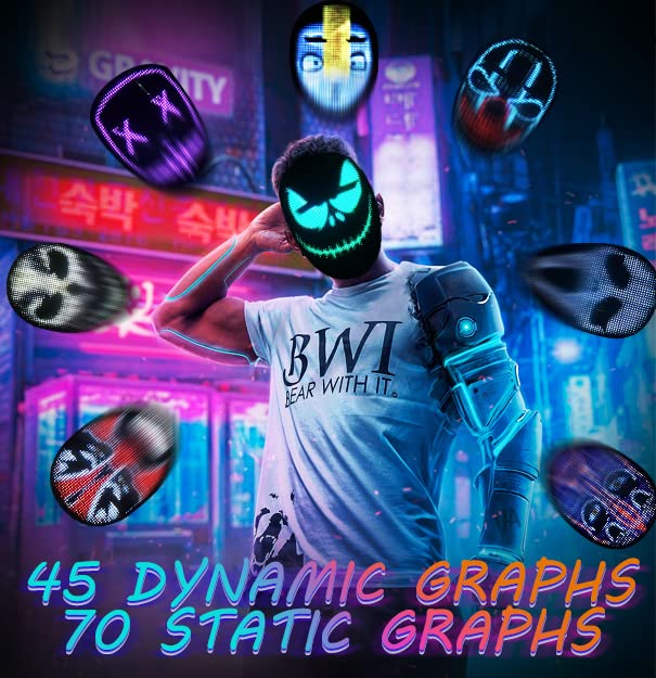 LED Mask-APP Programmable Control Glowing, RGB Full Color Light Up Mask, for Kids Men Women Halloween Costume Cosplay Party Gift (USBC Rechargable)