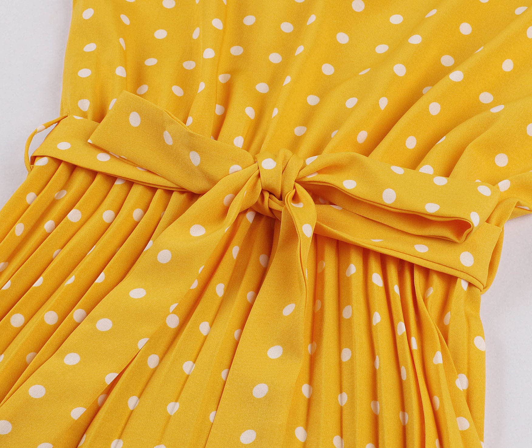Wellwits Women's Cap Sleeves Pleated 40s 50s Vintage Dress Yellow Polka Dots L