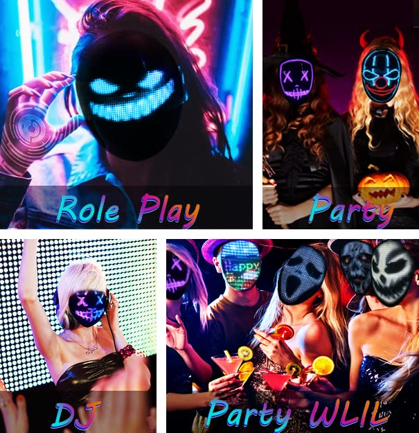 LED Mask-APP Programmable Control Glowing, RGB Full Color Light Up Mask, for Kids Men Women Halloween Costume Cosplay Party Gift (USBC Rechargable)