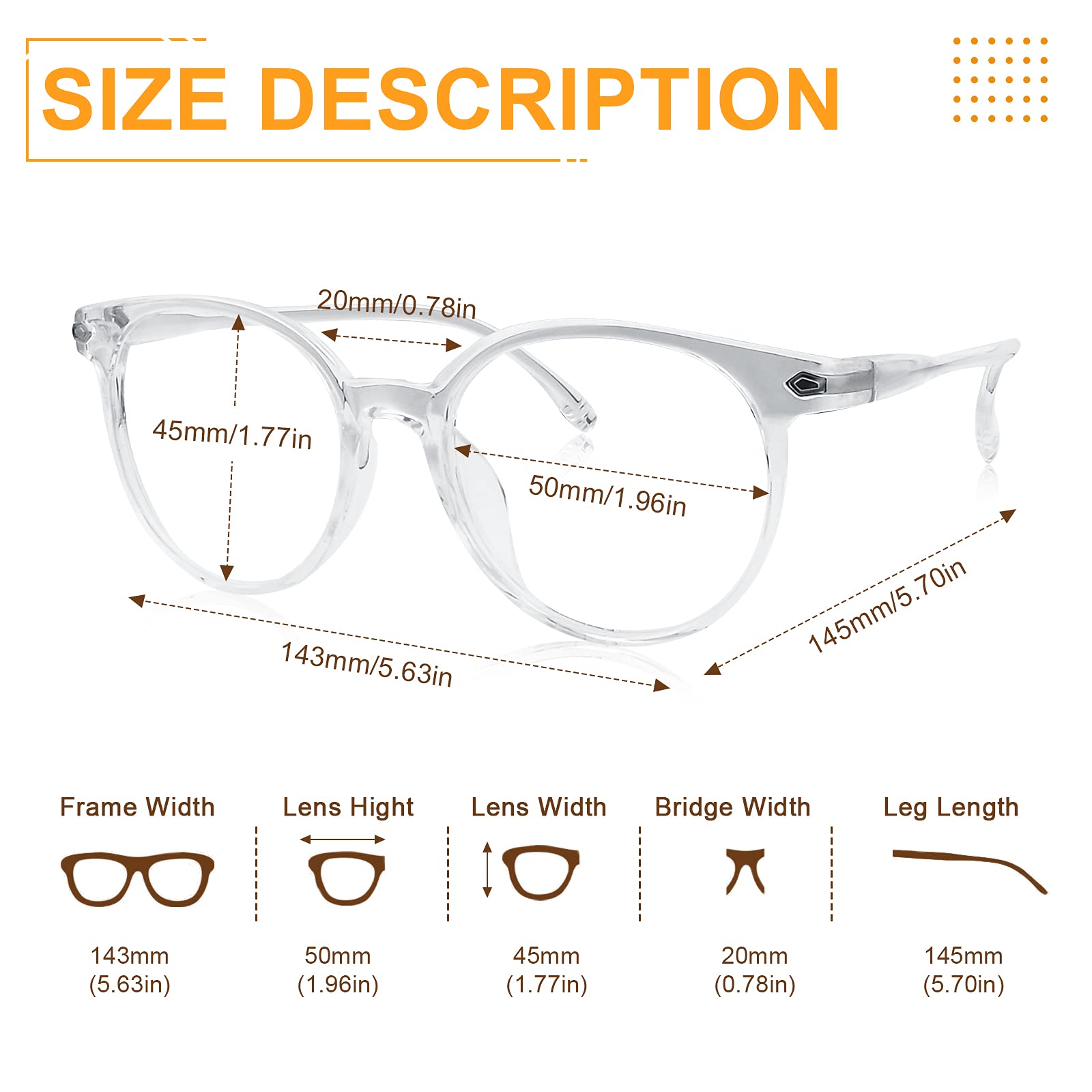 Craebuer Clear Glasses for Women Men, Retro Round Blue light Blocking Reading Eyeglasses with Lightweight Frame, Anti Eyestrain UV Glare Filter Eyewear