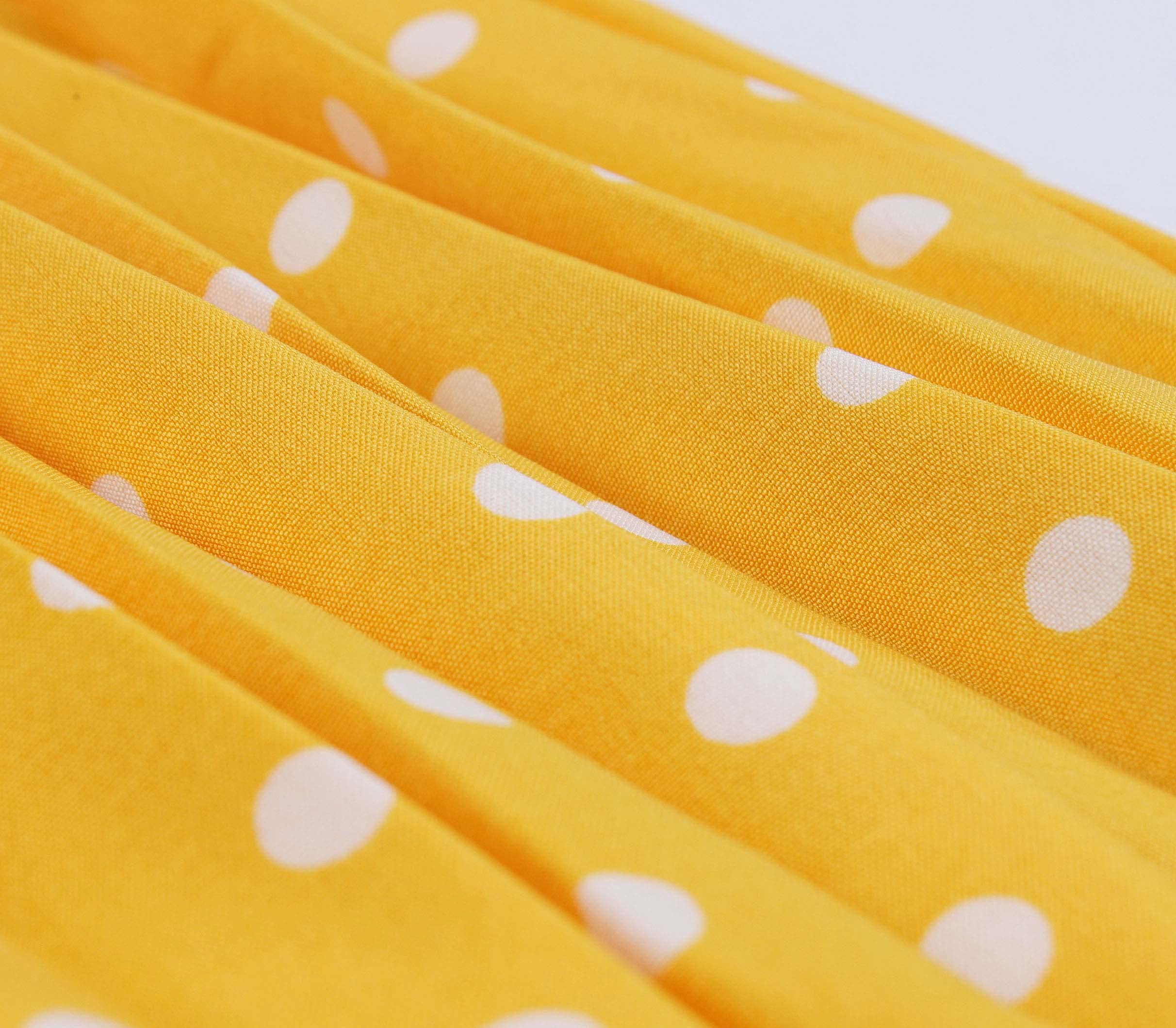Wellwits Women's Cap Sleeves Pleated 40s 50s Vintage Dress Yellow Polka Dots L