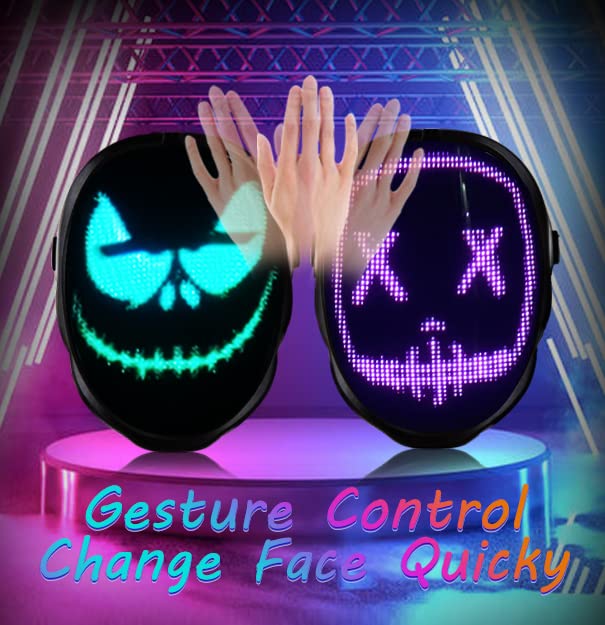 LED Mask-APP Programmable Control Glowing, RGB Full Color Light Up Mask, for Kids Men Women Halloween Costume Cosplay Party Gift (USBC Rechargable)