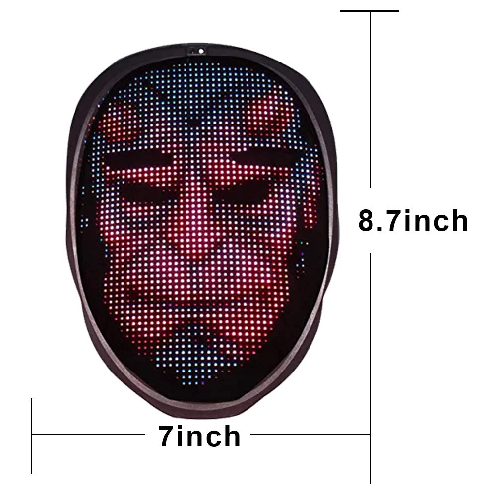 LED Mask-APP Programmable Control Glowing, RGB Full Color Light Up Mask, for Kids Men Women Halloween Costume Cosplay Party Gift (USBC Rechargable)