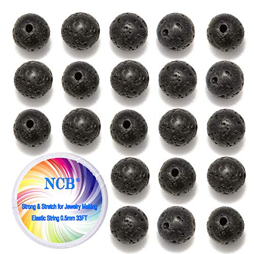 NCB Natural Stone Beads 100pcs 8mm Round Black Volcanic Lava Genuine Real Stone Beading Loose Gemstone DIY Charm Smooth Beads for Bracelet Necklace Jewelry Making (Black Volcanic Lava, 8mm 100Beads)