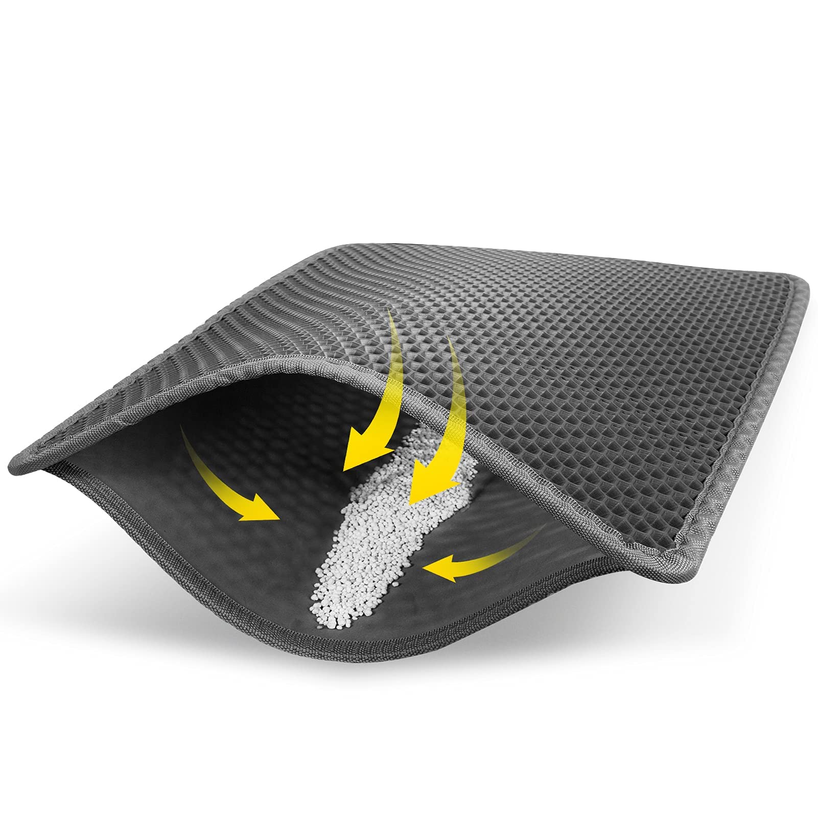 Cat Litter Mat Grey Trapping for Litter Box, XL Jumbo 30 x 24 in, Urine & Waterproof, Honeycomb Double Layer Anti Tracking Kitty Mats, No Phthalate, Washable Easy Clean, Scatter Control