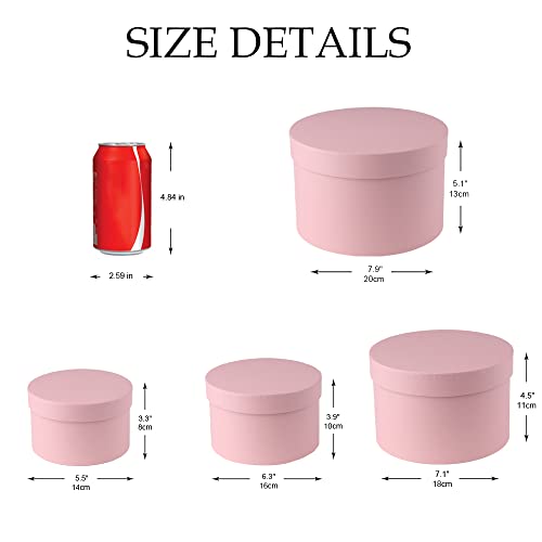 Oairse Pink Round Gift Boxes with Lids for Presents Round Flower Boxes for Arrangements 4 Packs Nesting Gift Boxes with Lids for Bridesmaid, Proposal, Wedding, Birthday, Baby Showers