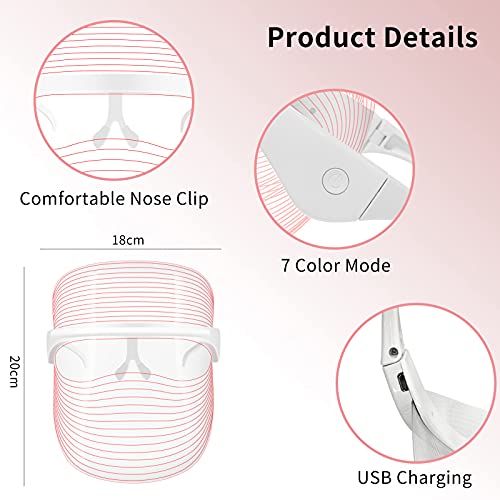 Yofuly 7 Colors L E D Facial Face Mâsk, Portable & Light Face M-Ask Skin Care Device for Home Use