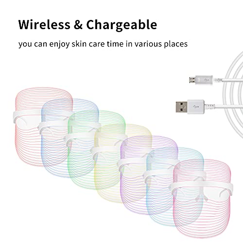 Yofuly 7 Colors L E D Facial Face Mâsk, Portable & Light Face M-Ask Skin Care Device for Home Use