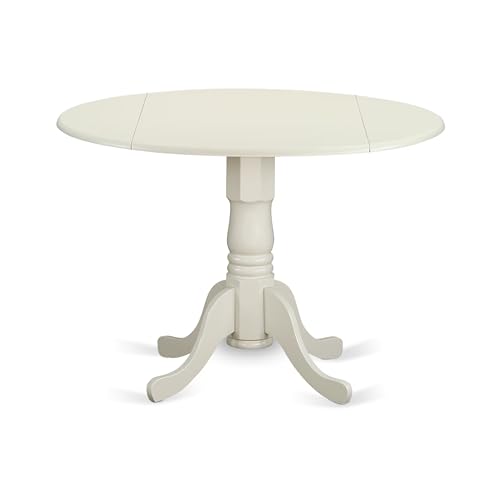 East West Furniture DMCL5-LWH-W 5 Piece Dining Room Table Set Includes a Round Dining Table with Dropleaf and 4 Wood Seat Chairs, 42x42 Inch, Linen White