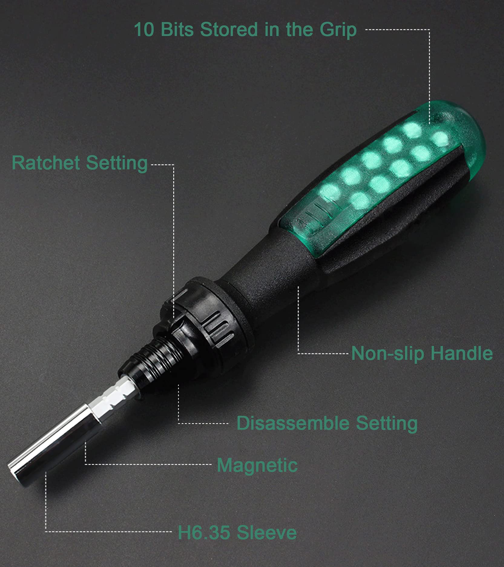Deselen Ratcheting Screwdriver with Magnetic Bit Ratchet, Multi Bit Set, 11 in 1 Screwdriver Small Pocket Stubby Design, 1 Pack All in One Screwdriver(Green)