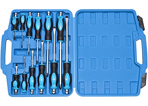 12-Piece Through steel core Screwdriver Set,Go-thru Steel Blade High Torque for Fastening,Chiseling or Loosening Seized Screws,6Phillips&6Slotted Magnetic Bit,With Carry Case.Gifts for men