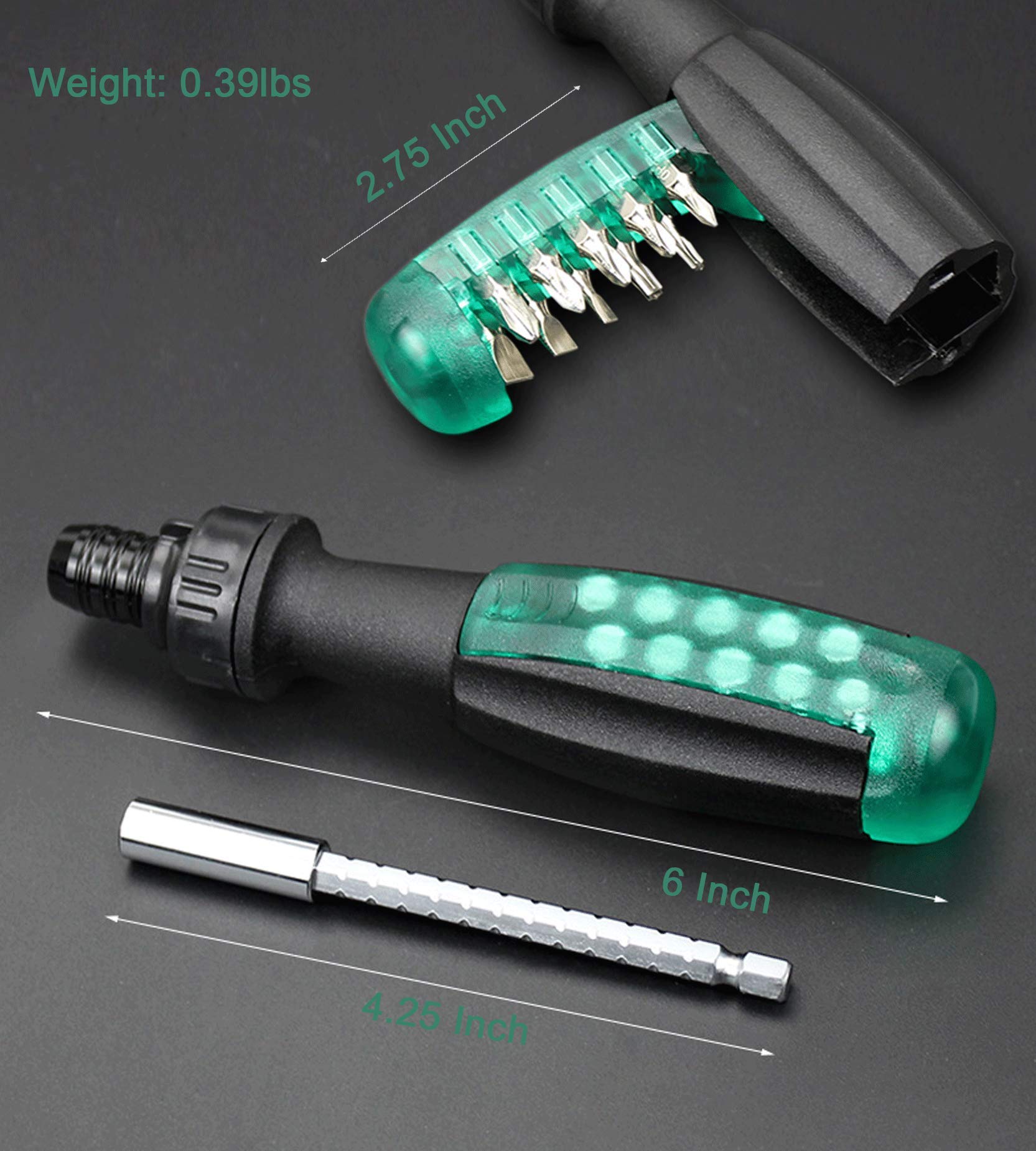 Deselen Ratcheting Screwdriver with Magnetic Bit Ratchet, Multi Bit Set, 11 in 1 Screwdriver Small Pocket Stubby Design, 1 Pack All in One Screwdriver(Green)