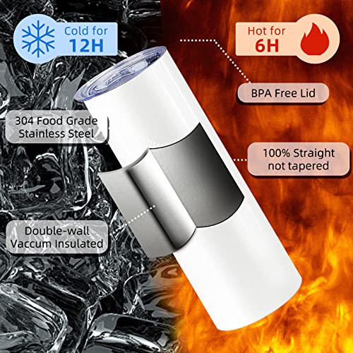 XccMe 8 Pack Sublimation Tumblers bulk,20 oz Skinny Stainless Steel Double Wall Insulated Straight Sublimation Blank with Lid,Box,Shrink Wrap Films,Polymer Coating for Heat Transfer