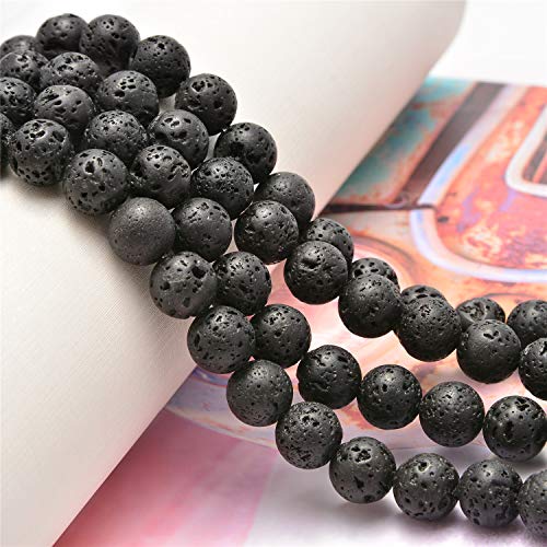 NCB Natural Stone Beads 100pcs 8mm Round Black Volcanic Lava Genuine Real Stone Beading Loose Gemstone DIY Charm Smooth Beads for Bracelet Necklace Jewelry Making (Black Volcanic Lava, 8mm 100Beads)