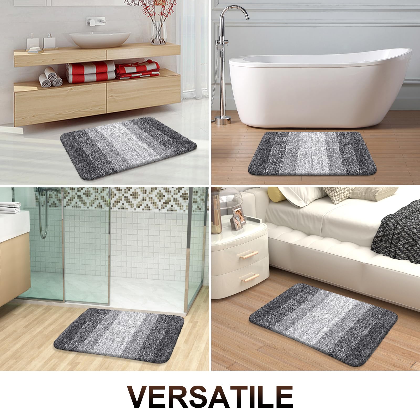 OLANLY Bathroom Rugs Mat 36x24, Extra Soft Absorbent Microfiber Bath Rugs, Rubber Backing, Quick Dry, Machine Washable Bath Mats for Bathroom Floor, Tub, Shower and Home Decor Accessories, Grey