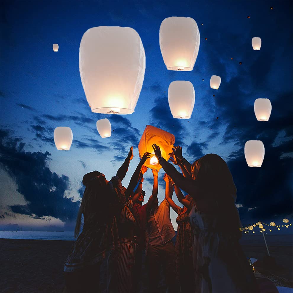 20 Pack of White Lanterns, Lanterns to Release for Parties, Birthdays, New Years, Memorial, Weddings.