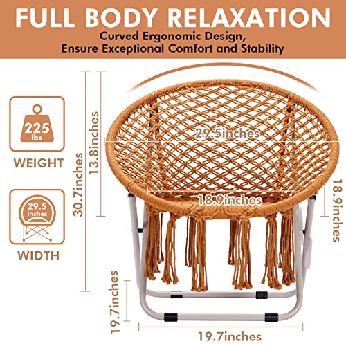 PASAMIC Boho Chair with Folding Metal Frame, 100% Cotton Handmade Round Cozy Chairs, Exquisite Comfy Chair for Bedroom, Living Room Décor Coffee
