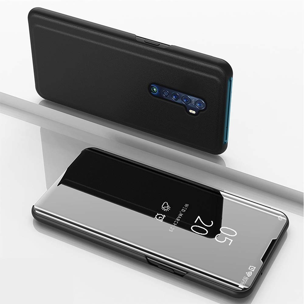 Tangyongjiao Mobile Phone case,Cell Phone Cover case for Oppo Reno2 Z / Reno2 F Plated Mirror Horizontal Flip Leather Case with Holder (Color : Black)