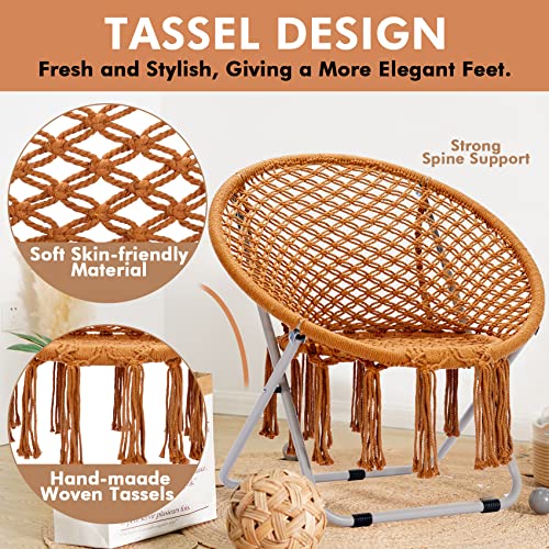 PASAMIC Boho Chair with Folding Metal Frame, 100% Cotton Handmade Round Cozy Chairs, Exquisite Comfy Chair for Bedroom, Living Room Décor Coffee