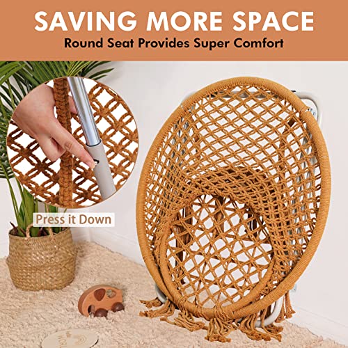 PASAMIC Boho Chair with Folding Metal Frame, 100% Cotton Handmade Round Cozy Chairs, Exquisite Comfy Chair for Bedroom, Living Room Décor Coffee