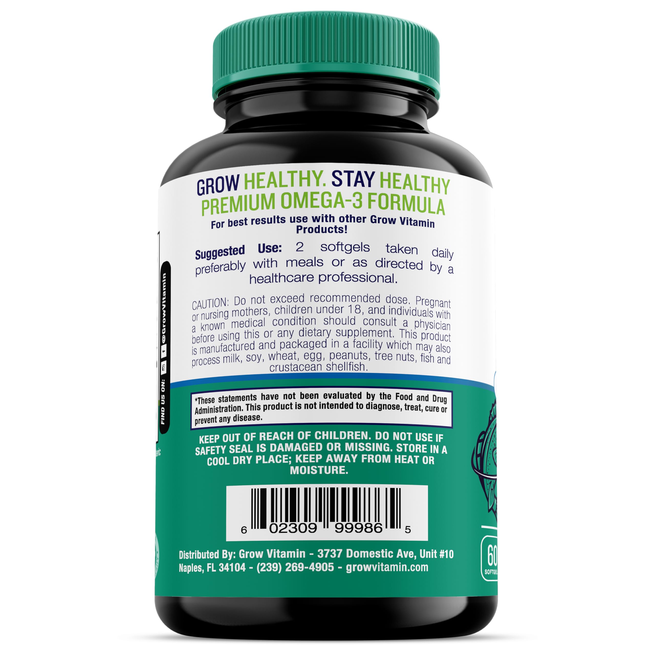 grow vitamin OmegaVita Fish Oil : 800 mg EPA 600 mg DHA Omega 3 Supplement for Heart, Brain & Immune Support, Absorbable Triple Strength Fish Oil Supplement - 2000 mg Per Serving, 30 Day Supply