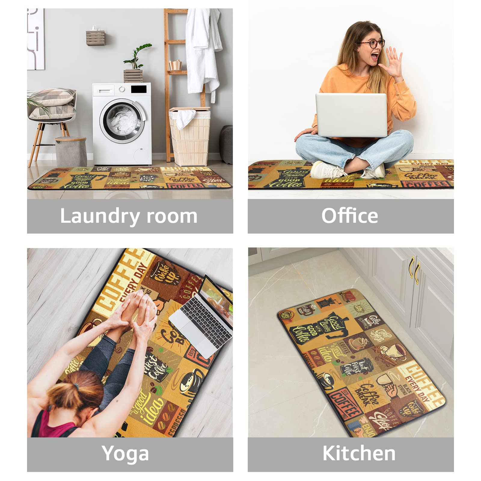 Kawani Coffee Kitchen Rugs Floor Mats Eat Signs Anti Fatigue Washable Door Mats for Home & Kitchen & Office Decor Cafe Memory Foam Runner Rug Non-Skid 39x20inch…