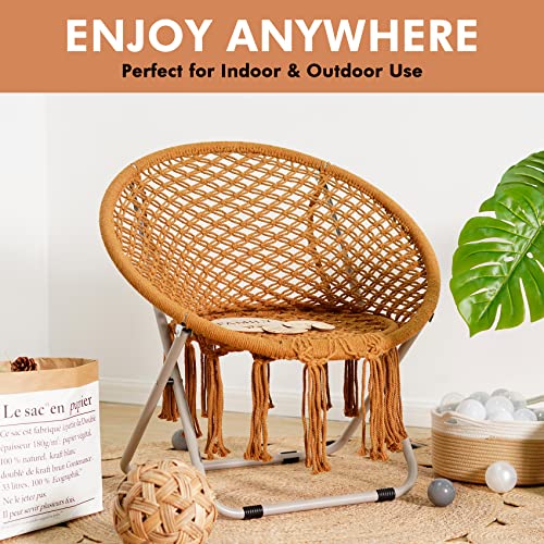 PASAMIC Boho Chair with Folding Metal Frame, 100% Cotton Handmade Round Cozy Chairs, Exquisite Comfy Chair for Bedroom, Living Room Décor Coffee