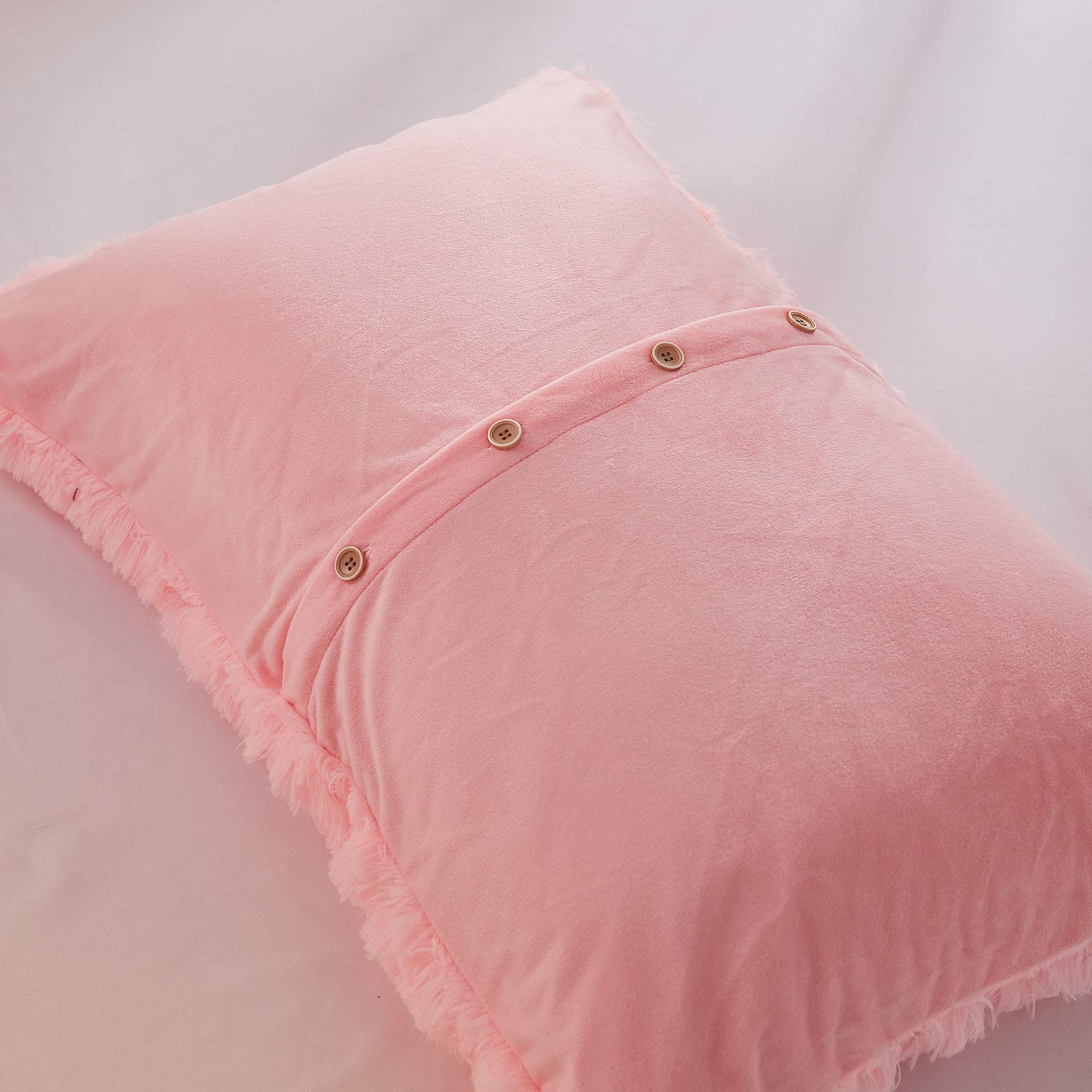 WERDIM Shaggy Fluffy Faux Fur Duvet Cover Set Button Closure Velvety Bedding Set Comforter Cover with Pillowcase Pink, Twin Size
