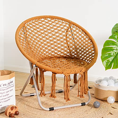 PASAMIC Boho Chair with Folding Metal Frame, 100% Cotton Handmade Round Cozy Chairs, Exquisite Comfy Chair for Bedroom, Living Room DƩcor Coffee