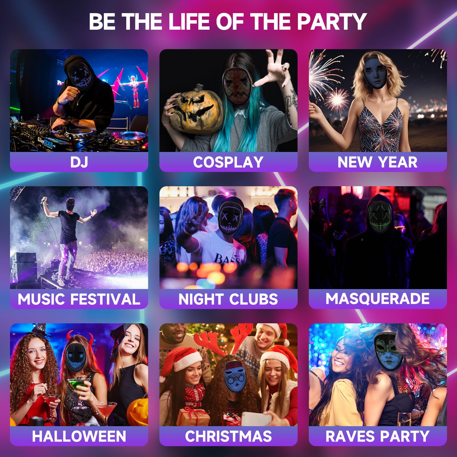Funle Led Mask with App Controlled,Programmable LED Halloween Mask,Digital Mask for Costume Cosplay Party Masquerade